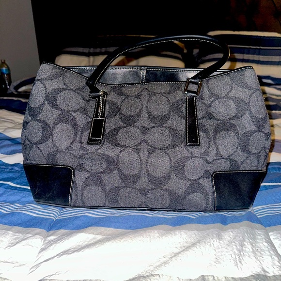 Coach | Bags | Coach Signature Wool Leather Shoulder Tote Bag Gray ...